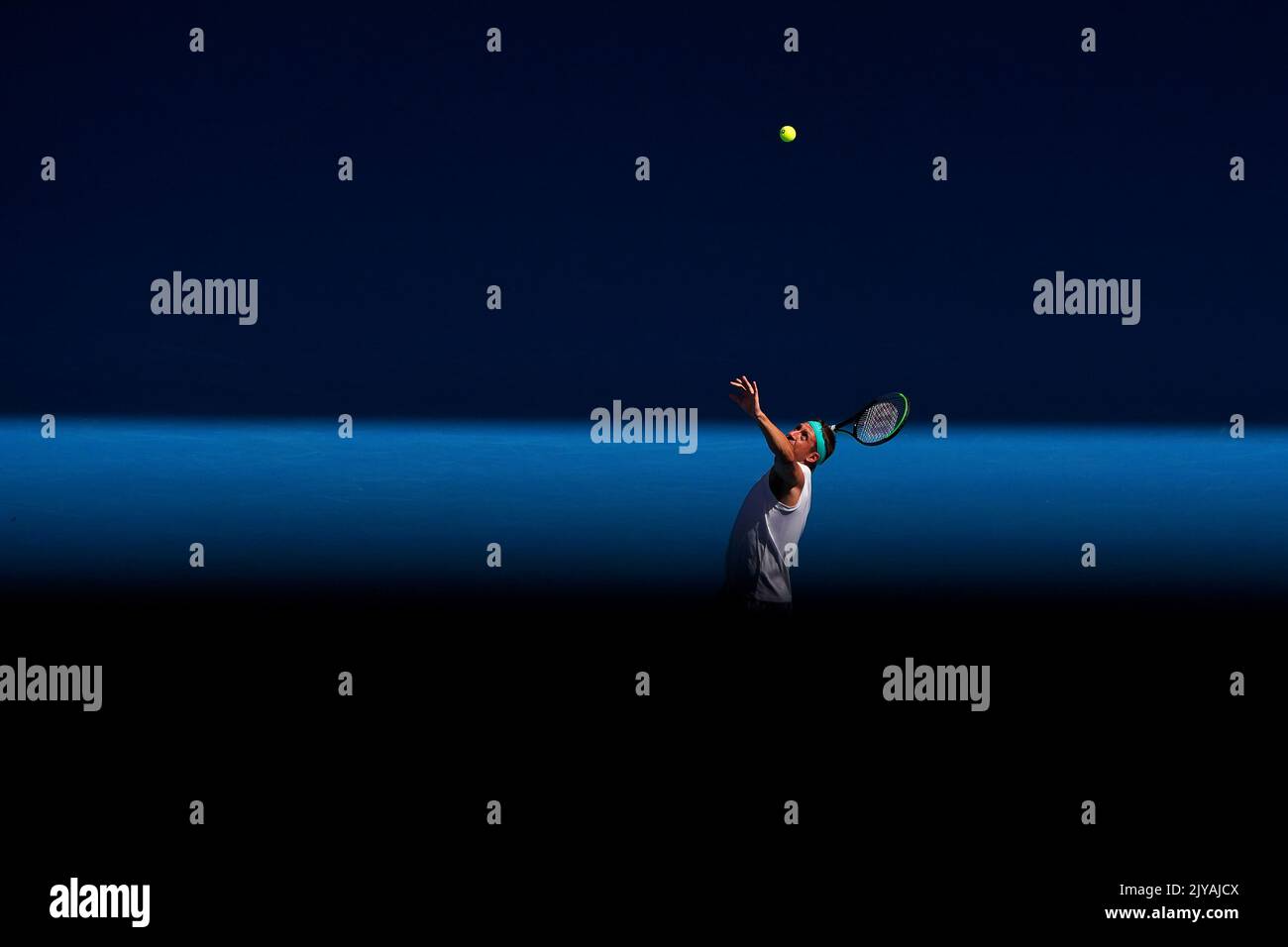 Tennys Sandgren of the USA serves during his fifth round match against ...