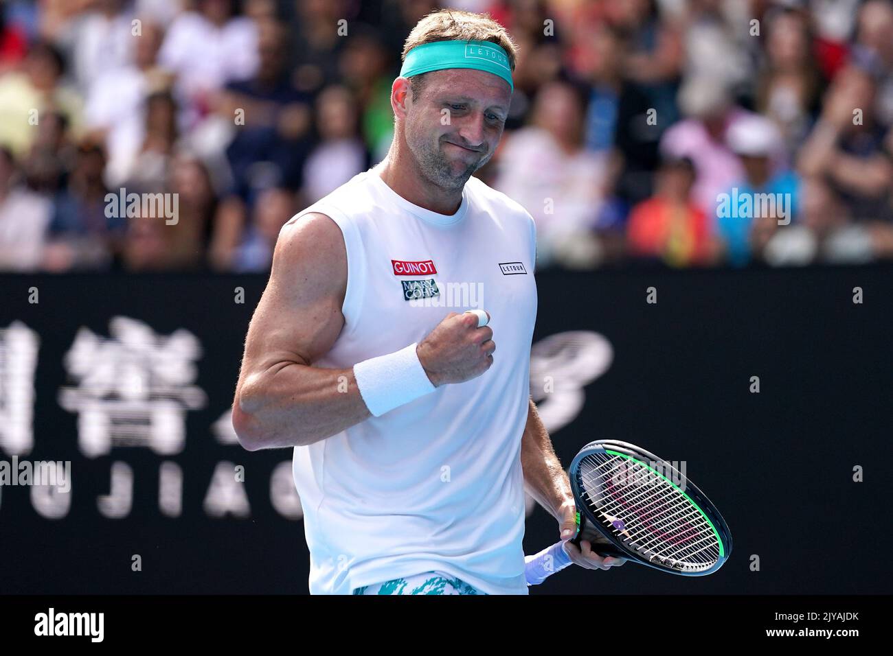 Tennys Sandgren of the USA gestures during his fifth round match ...