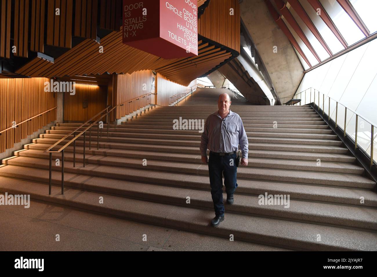 Sydney Opera House Technical Manager walks up the access stairs to the ...