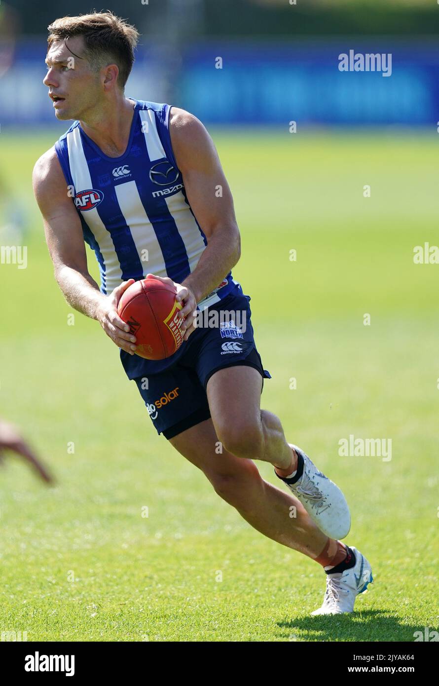 Shaun Higgins of the Kangaroos in action during a North Melbourne ...