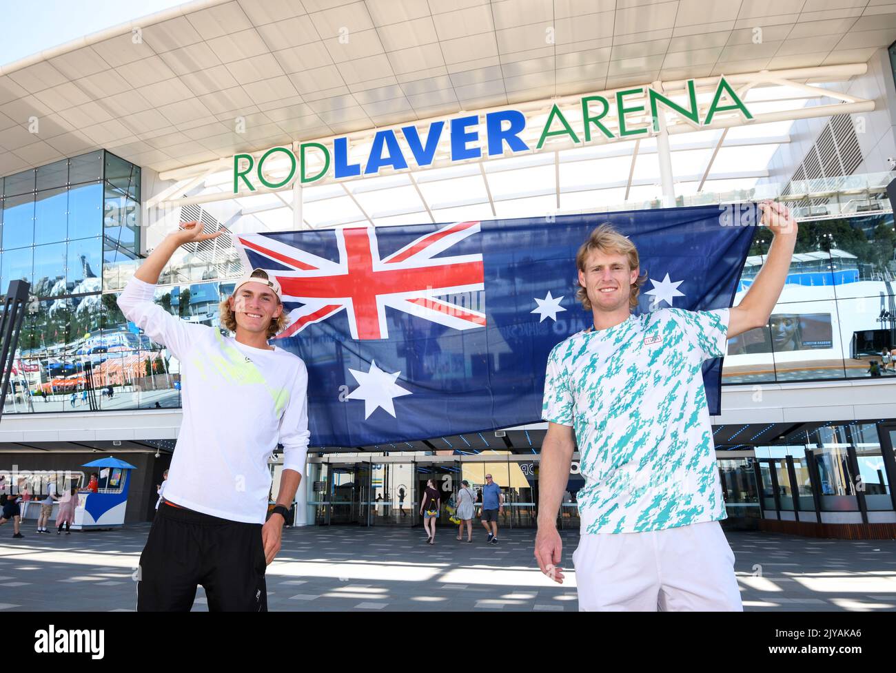Max Purcell of Australia poses with doubles partner Luke Saville (R) in ...