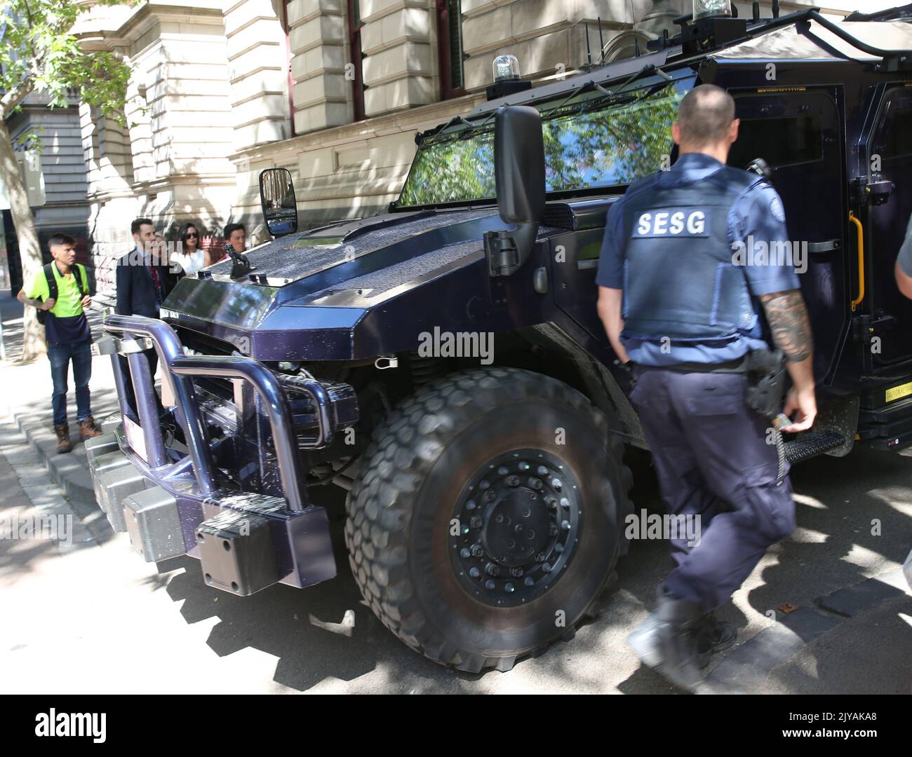 Jason Roberts is taken away in a special SESG van from the Victorian ...