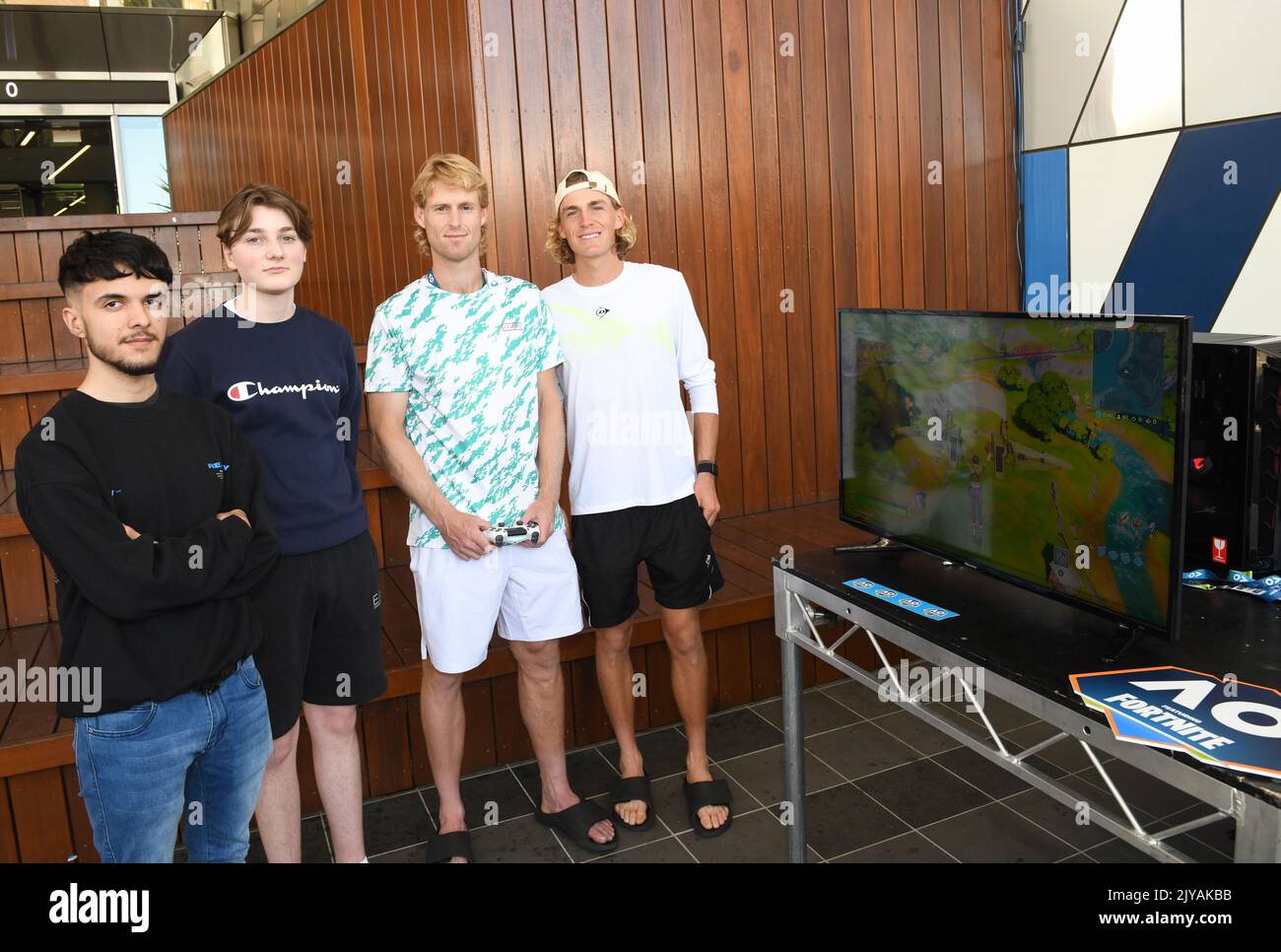 Australia doubles players Luke Saville and Max Purcell (R) pose with ...