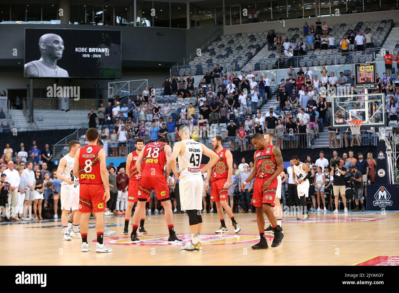 Players pay tribute to Kobe Bryant ahead of the Round 18 NBL basketball ...