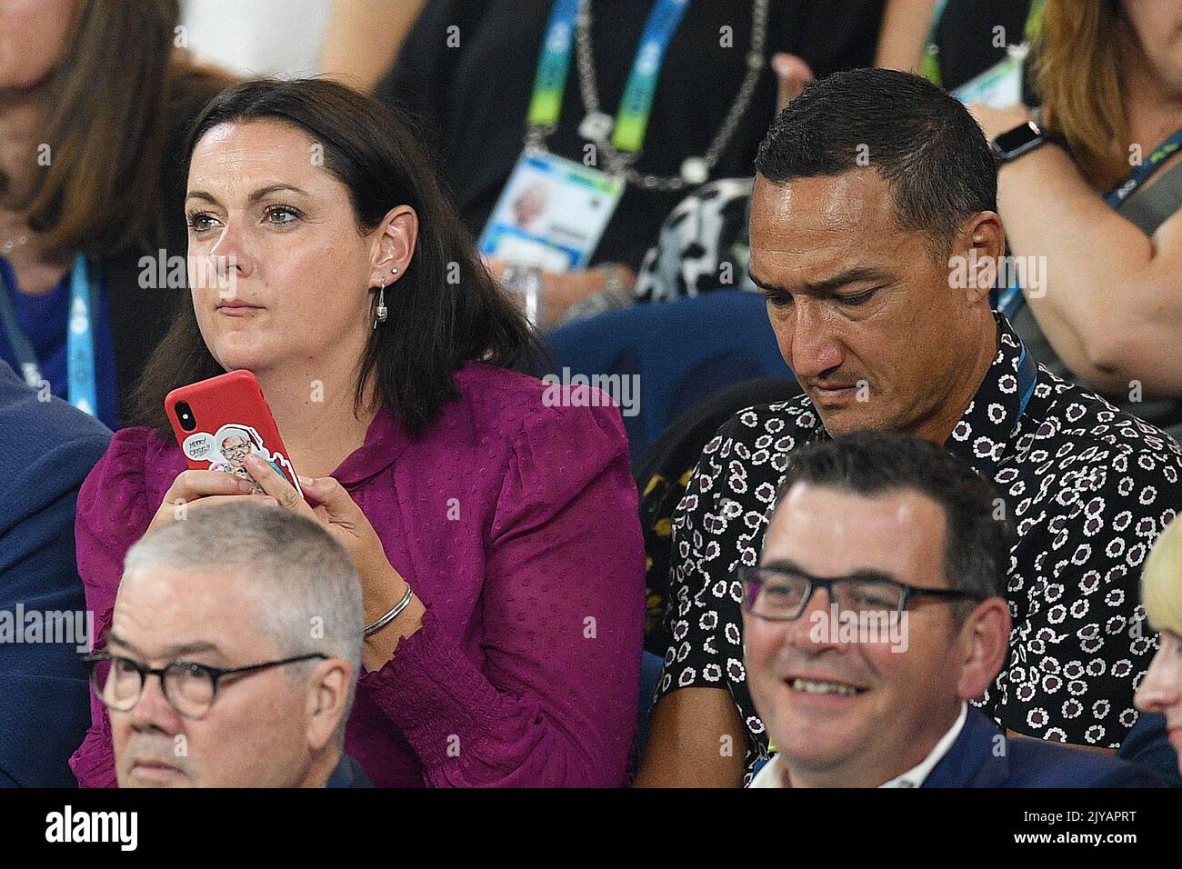 Comedian Celeste Barber and husband Api Robin seen in crowd during the ...