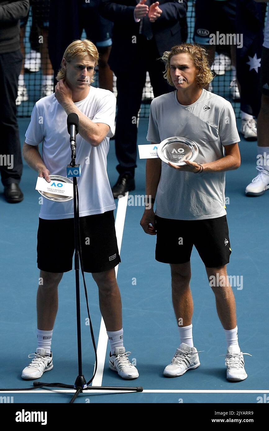 Luke Saville and Max Purcell of Australia accept the runners-up ...