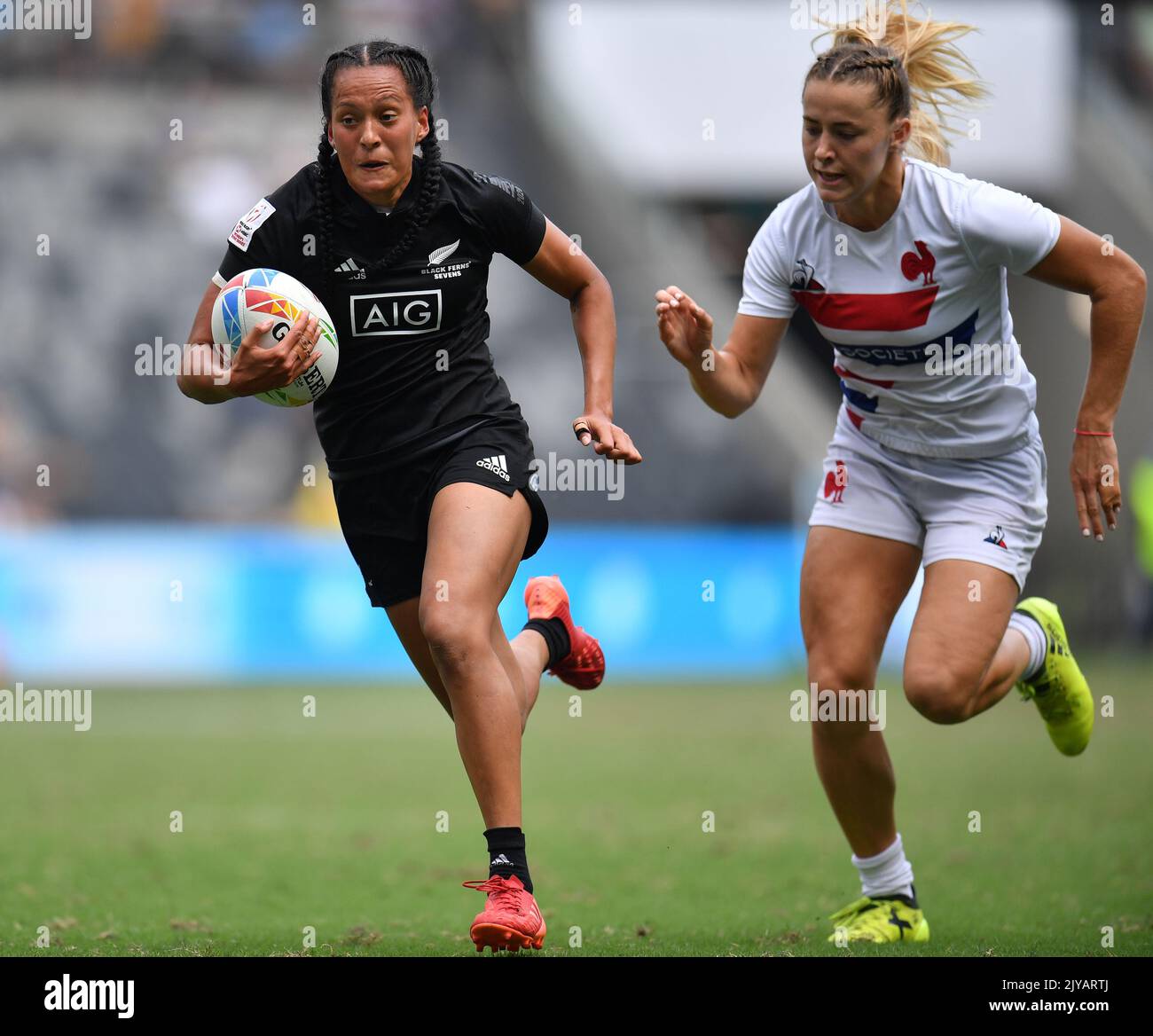 Tyla Nathan Wong Of New Zealand Tries To Out Pace Joanna Grisez Of