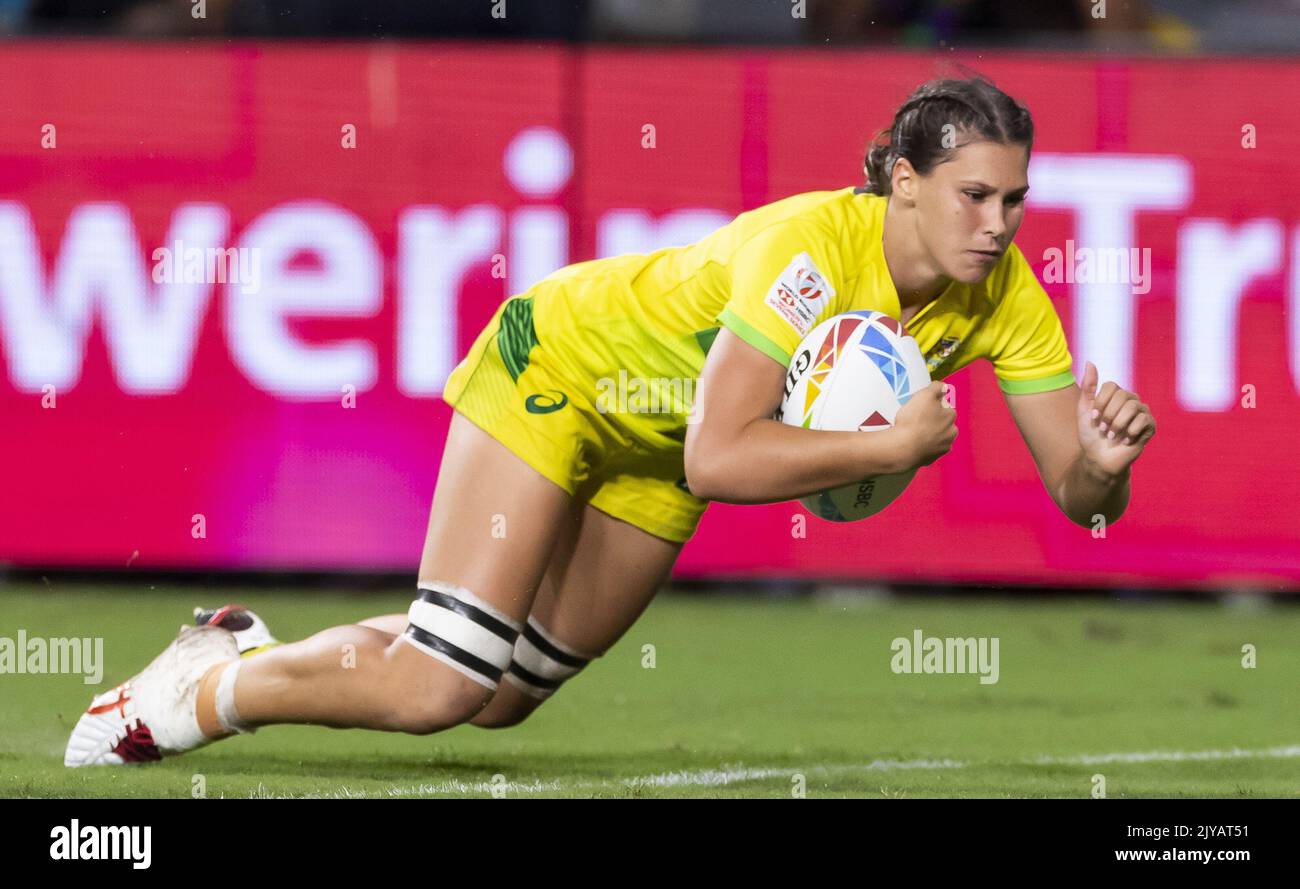 Demi Hayes of Australia scores during the womens bronze medal playoff ...