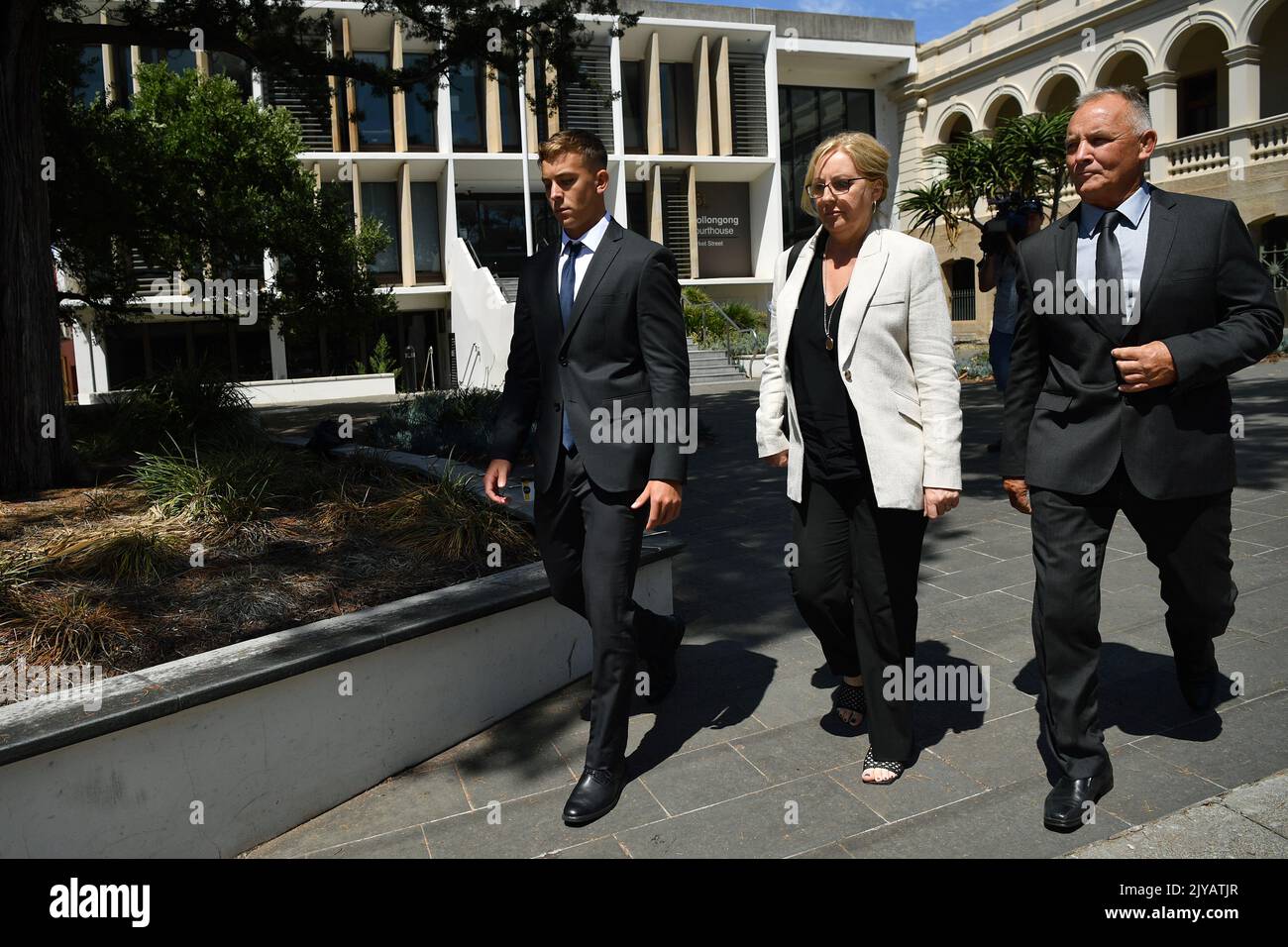 Callan Sinclair (left) leaves Wollongong Local Court in Wollongong ...