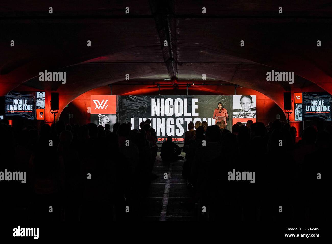 Head of Womens Football Nicole Livingston speaks during the AFLW ...