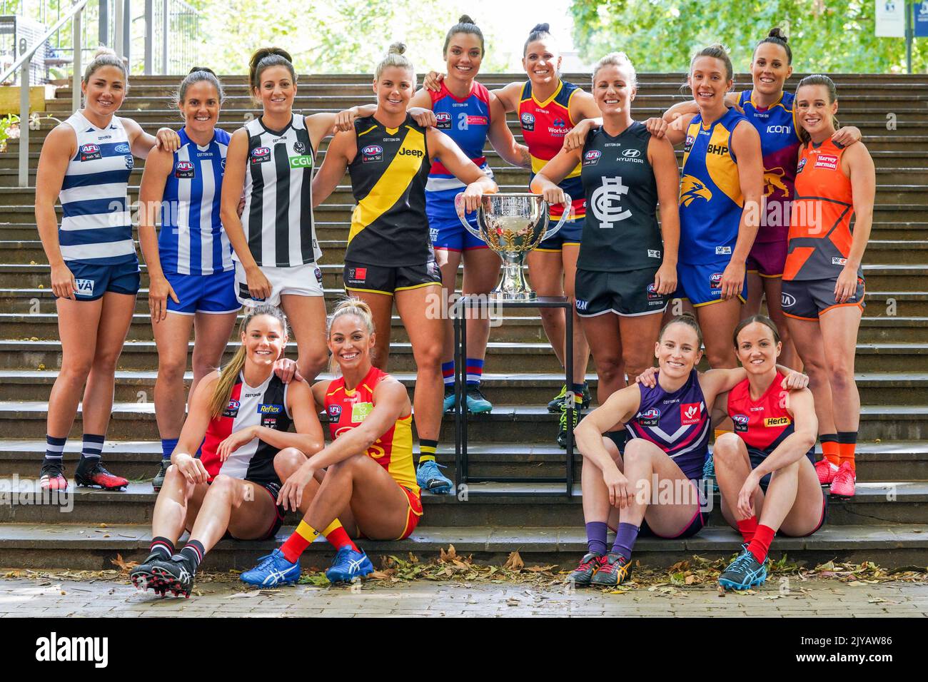 AFLW Captains (L-R) Mel Hickey, Emma Kearney, Rhiannon Watt, Steph ...