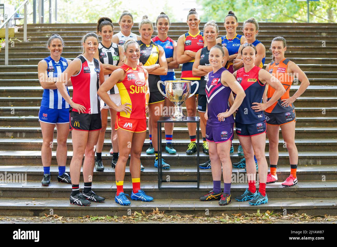 AFLW Captains (L-R) Emma Kearney, Mel Hickey, Rhiannon Watt, Steph ...
