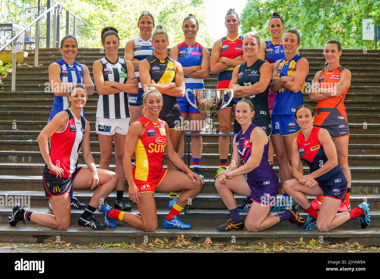 AFLW Captains (L-R) Emma Kearney, Rhiannon Watt, Steph Chiocci, Mel ...