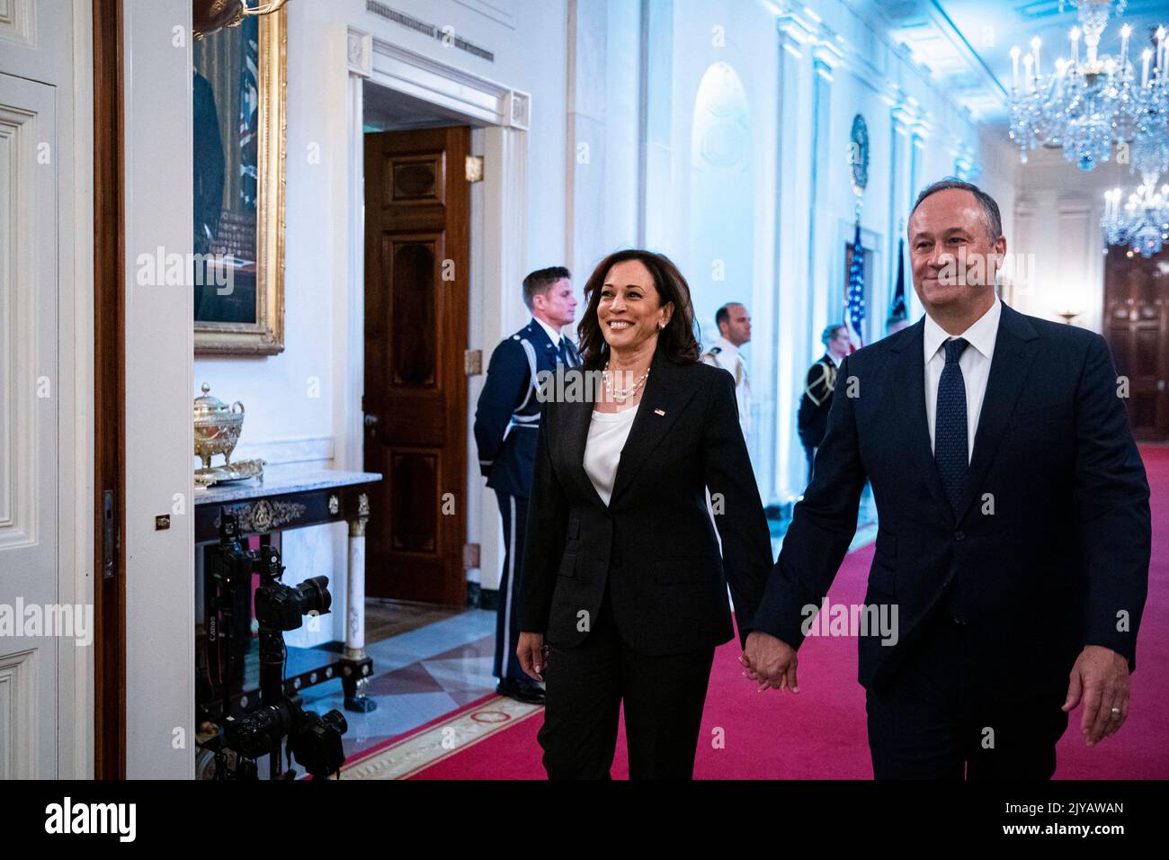 US Vice President Kamala Harris and Second Gentleman Doug Emhoff arrive ...
