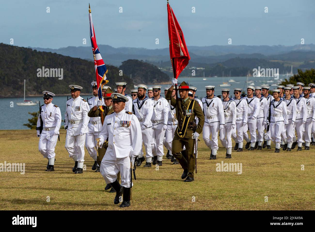 The New Zealand Navy parade prior to Waitangi Day in Waitangi, New ...