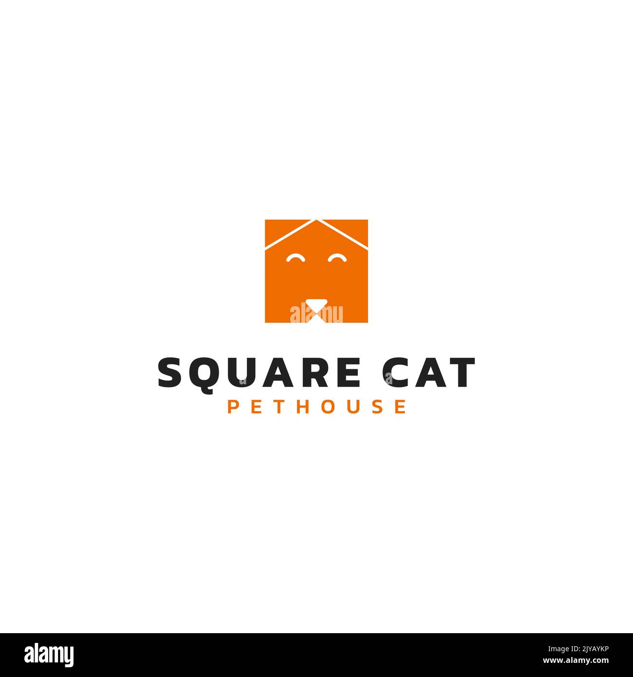 Simple logo design box shape, abstract house and a cat. Pet house logo ...