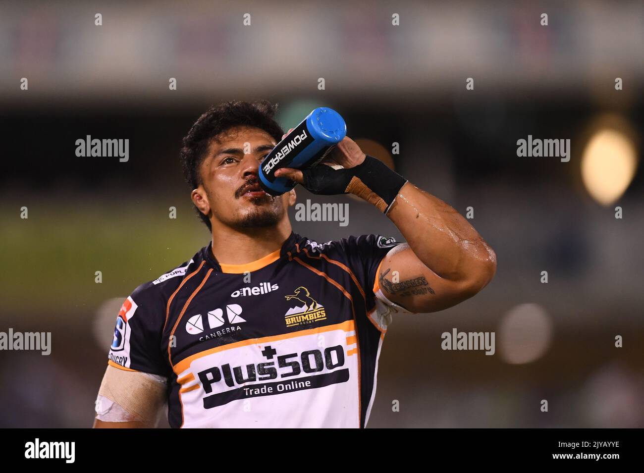 Pete Samu of the Brumbies reacts during the Round 2 Super Rugby match ...