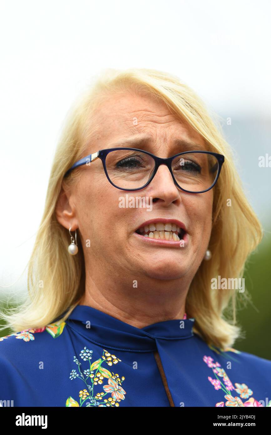 Lord Mayor of Melbourne Sally Capp speaks to media during a preview of ...