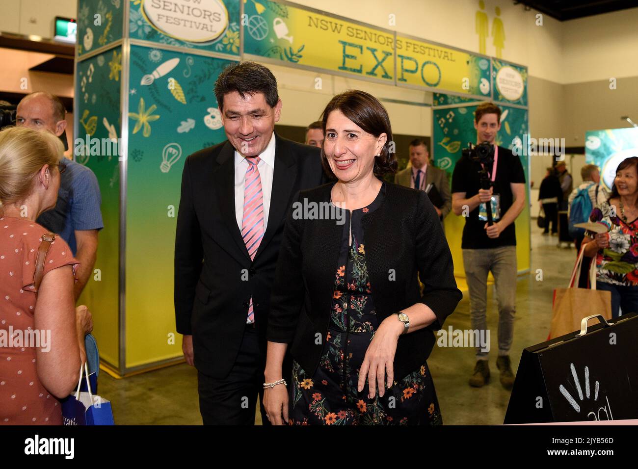 Acting Minister for Seniors Geoff Lee (left) and Premier of NSW Gladys ...