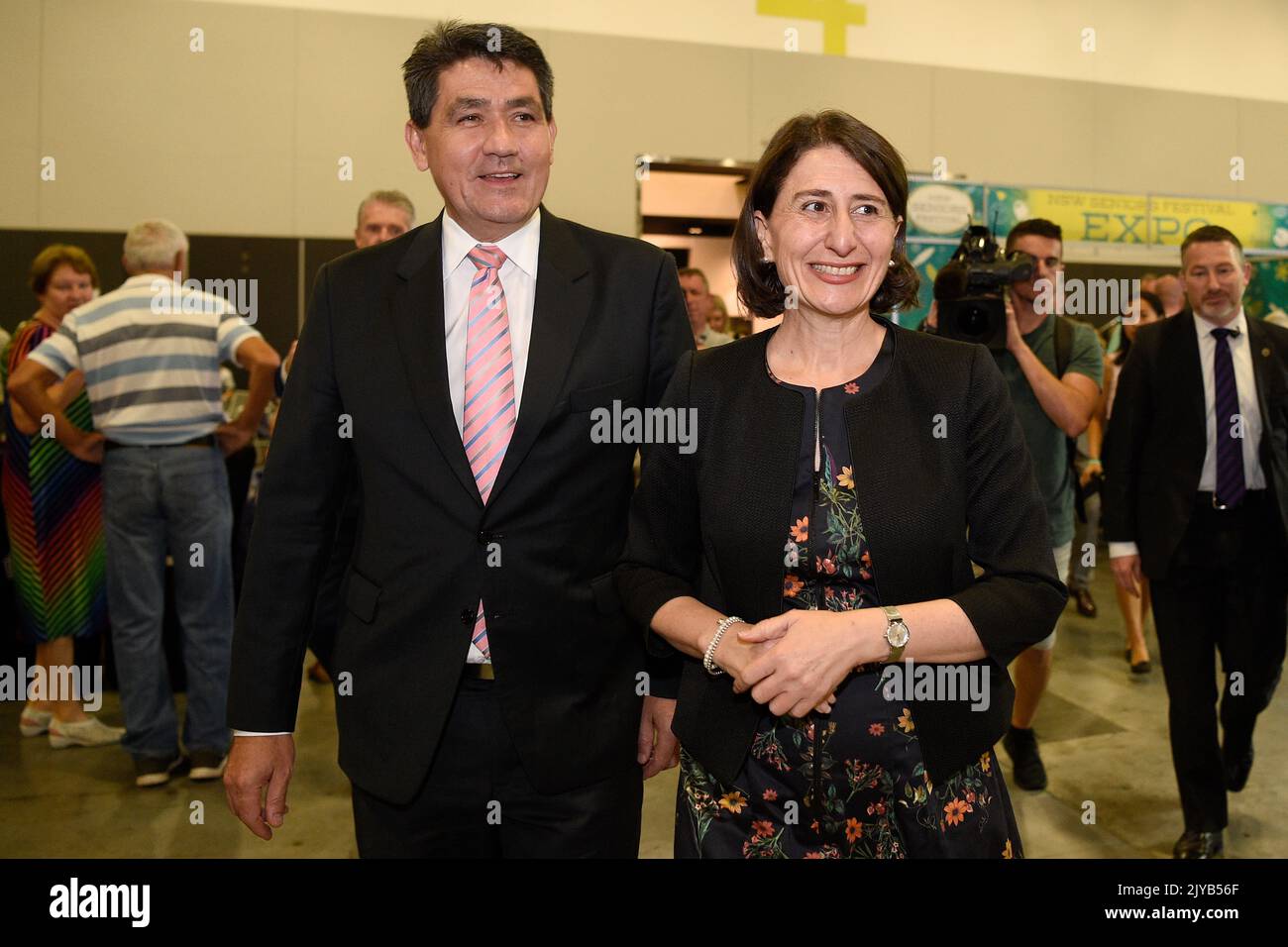 Acting Minister for Seniors Geoff Lee (left) and Premier of NSW Gladys ...