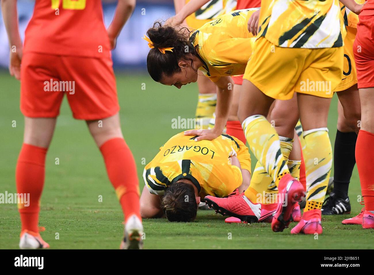 An injured Chloe Logarzo of Australia during the Women's Olympic Tokyo ...