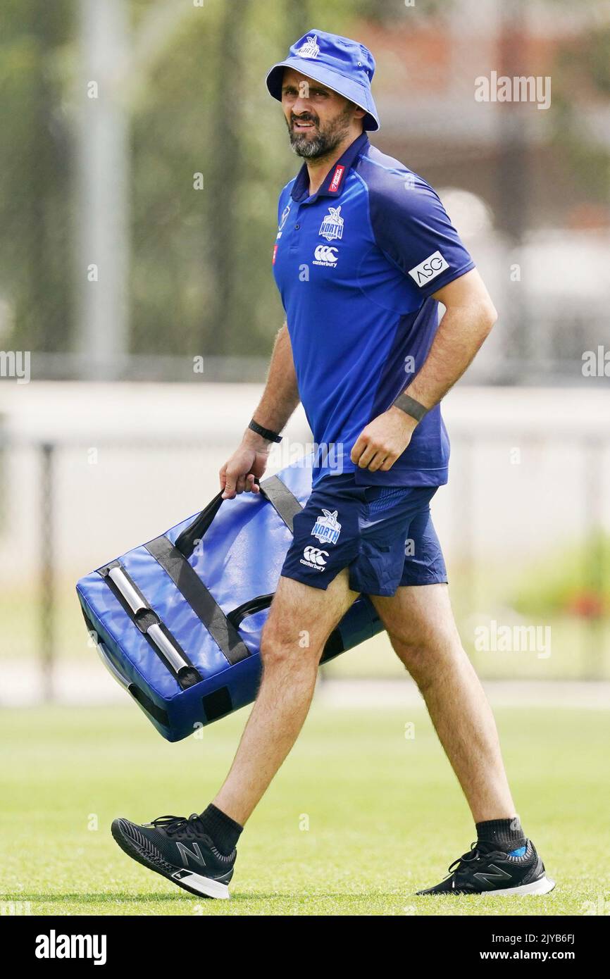 Head coach Rhys Shaw is seen during a North Melbourne Kangaroos AFL ...