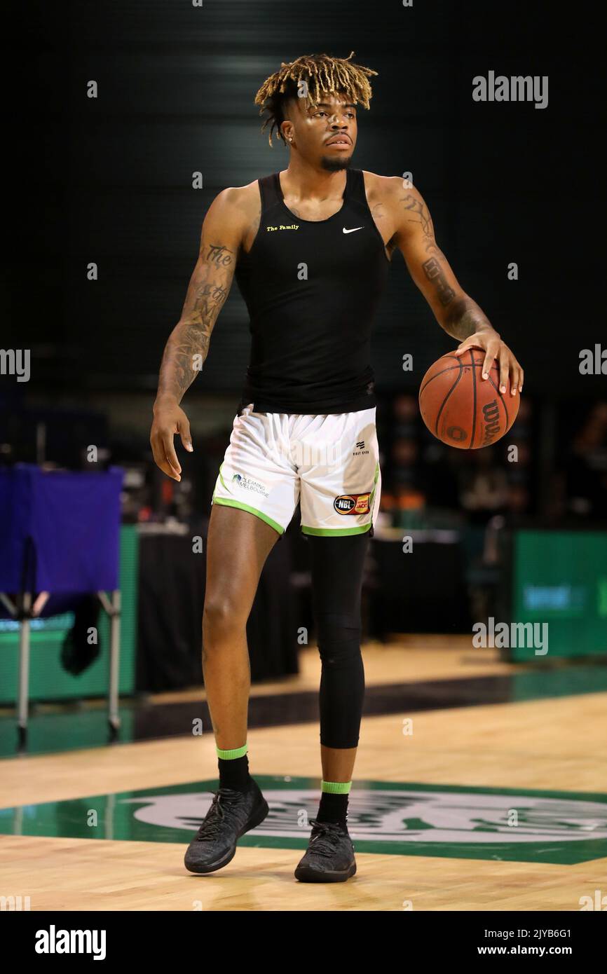 Terry Armstrong of the Phoenix warms up prior to the Round 20 NBL match ...