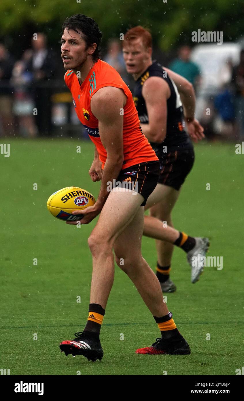 Isaac Smith of the Hawks in action during a Hawthorn Hawks AFL ...