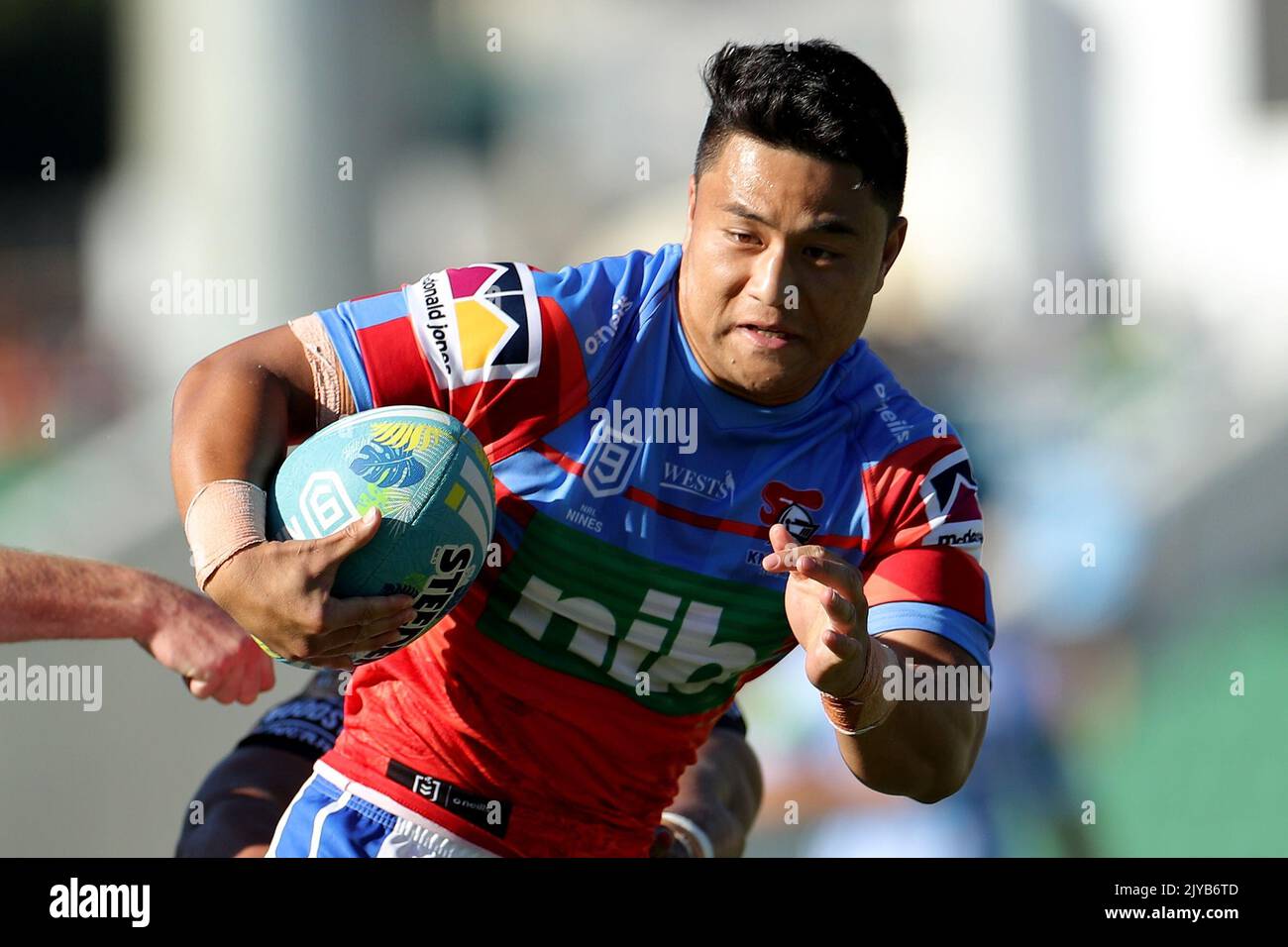 Mason Lino of the Knights runs to score a try during the NRL Nines 2020 ...