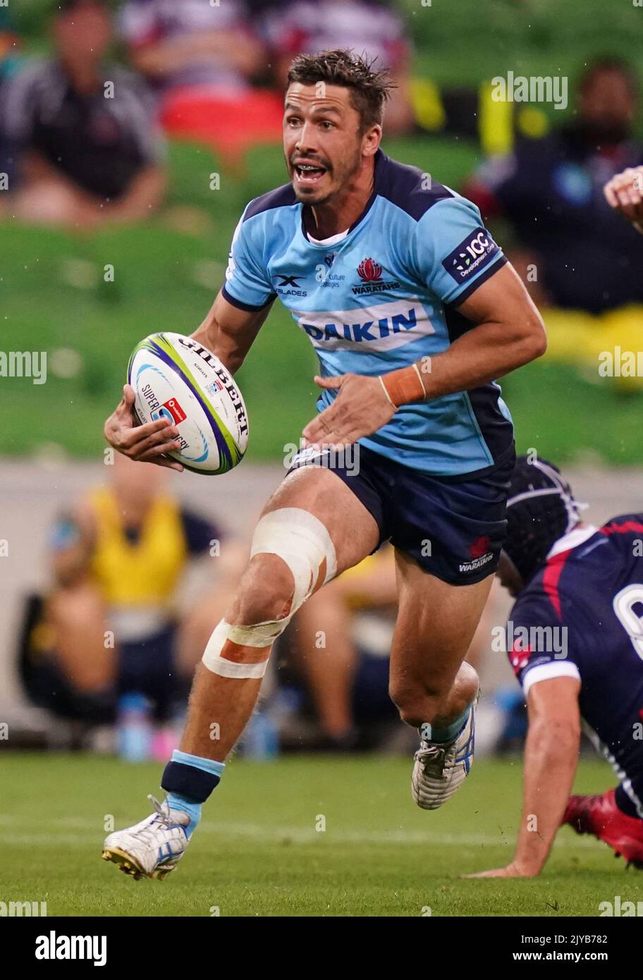 Jake Gordon of the Waratahs runs with the ball during the Round 3 Super ...