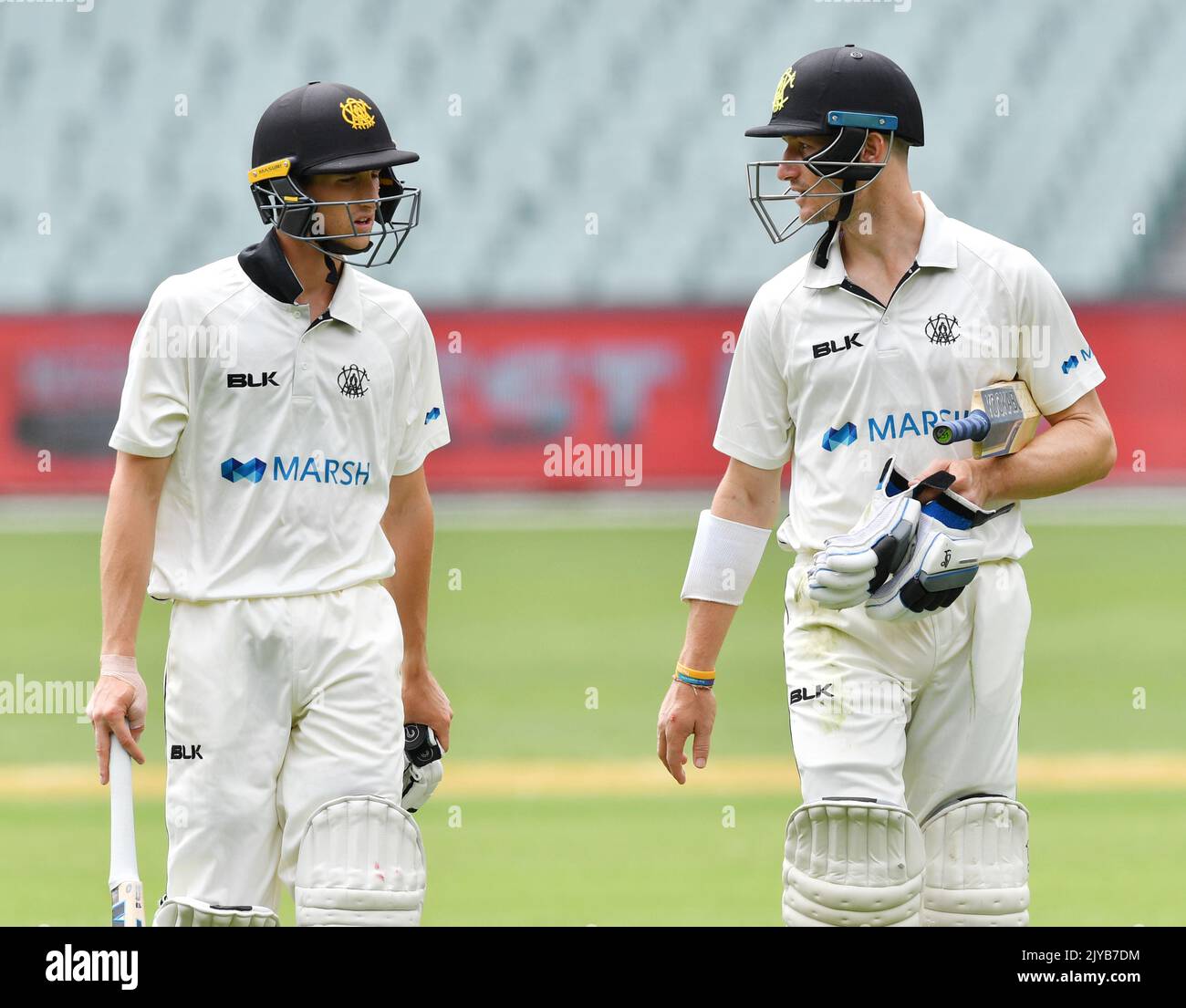 Jake Carder (L) and Cameron Bancroft of the Western Warriors walk from ...