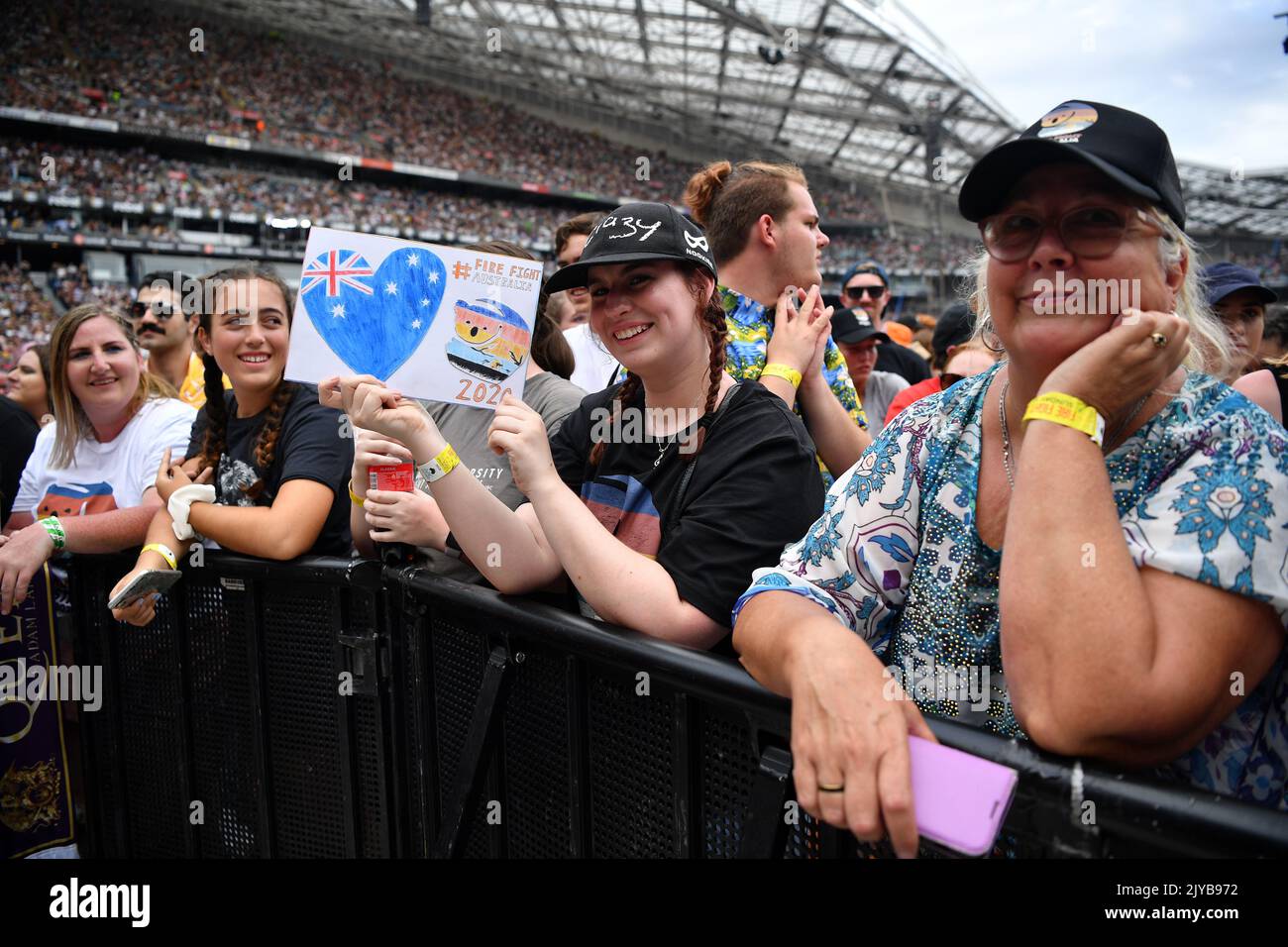 Fans in the crowd during the Fire Fight Australia bushfire relief ...