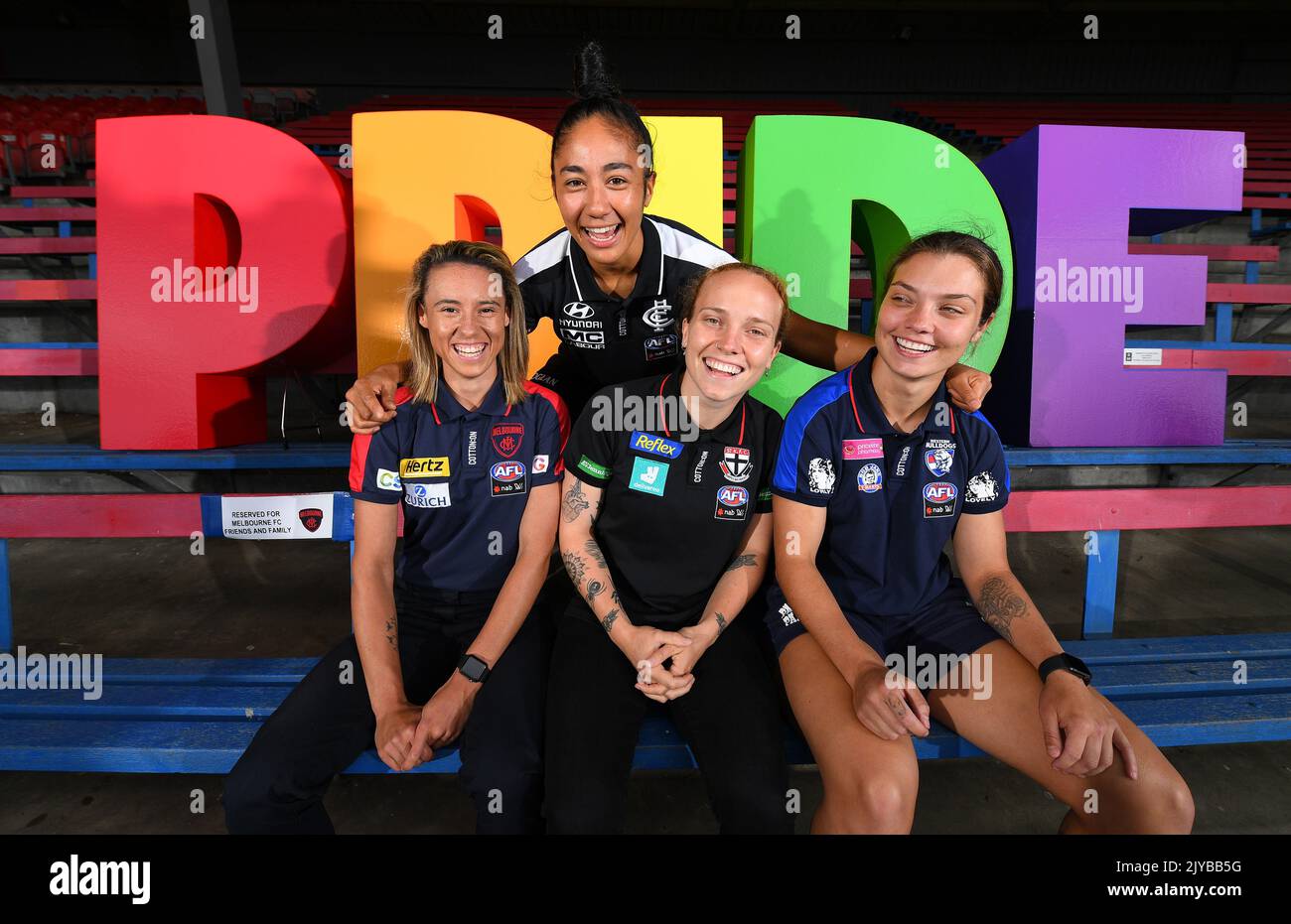 (L-R) Melbourne's Aliesha Newman, Carlton's Darcy Vescio, St Kilda's ...