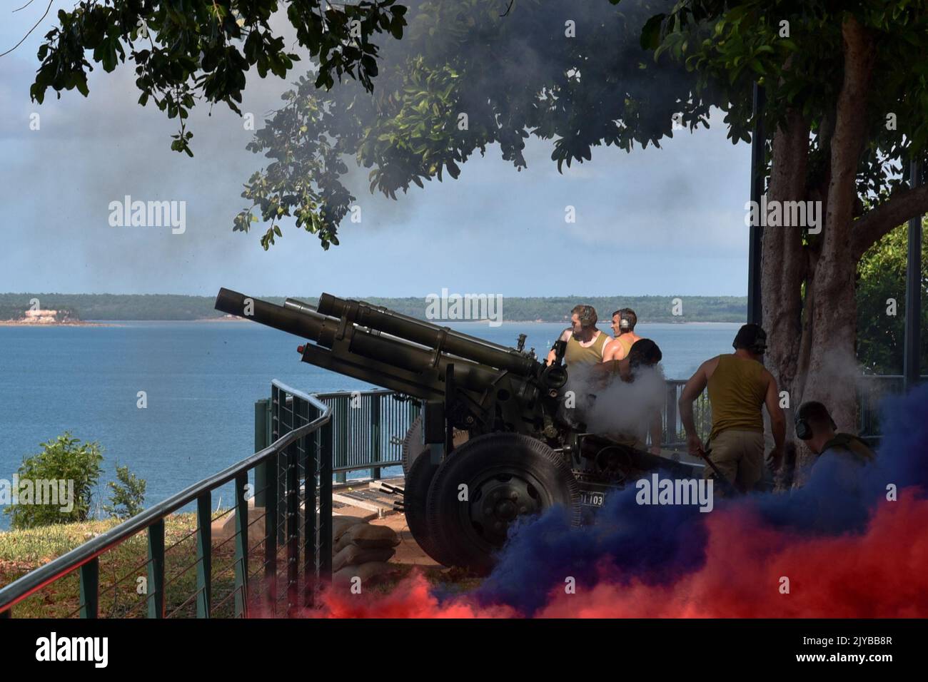 Cannons are fired during a commemorative service at The Cenotaph to ...