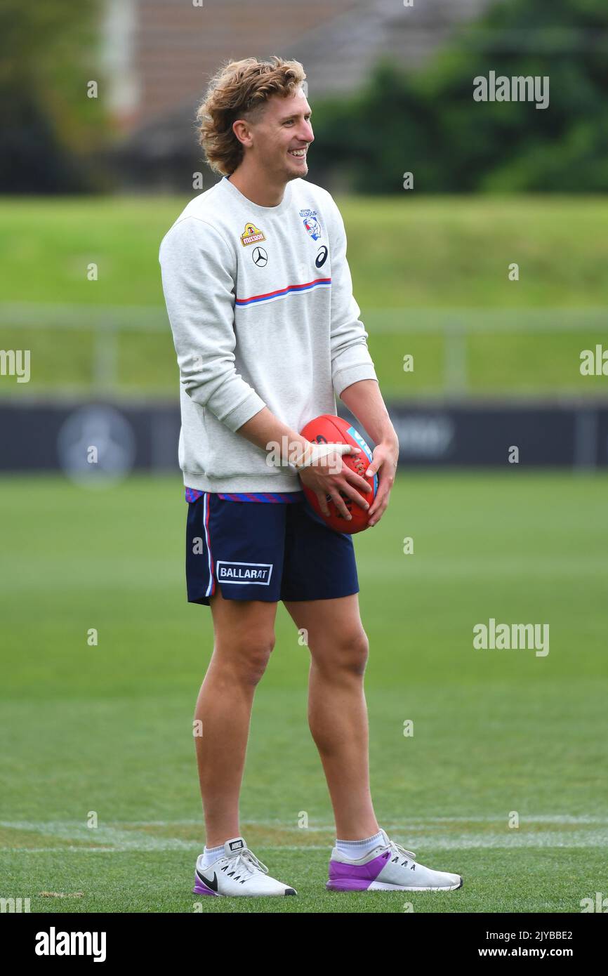 Aaron Naughton of the Bulldogs is seen during a Western Bulldogs AFL ...