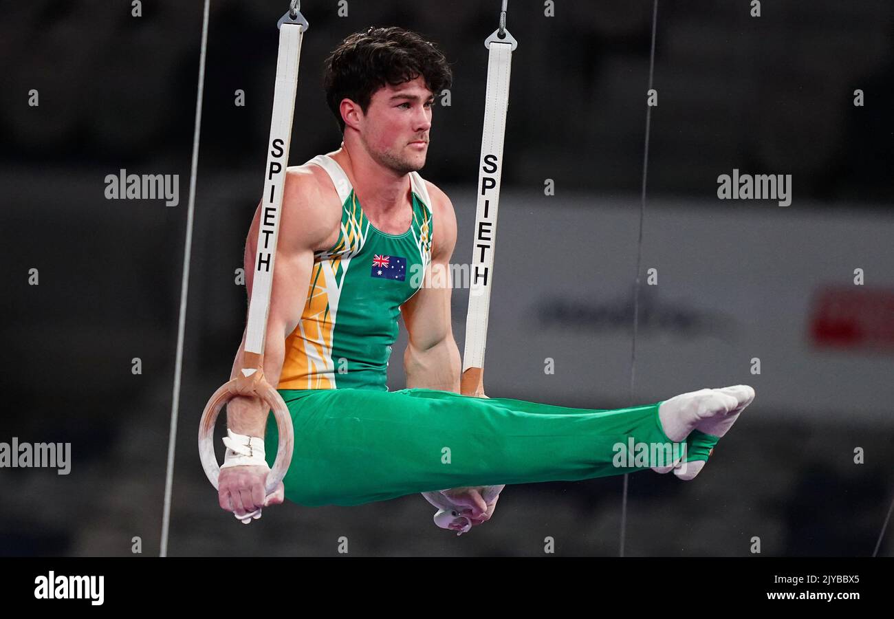 Clay Mason Stephens of Australia performs on the rings during the 2020 ...