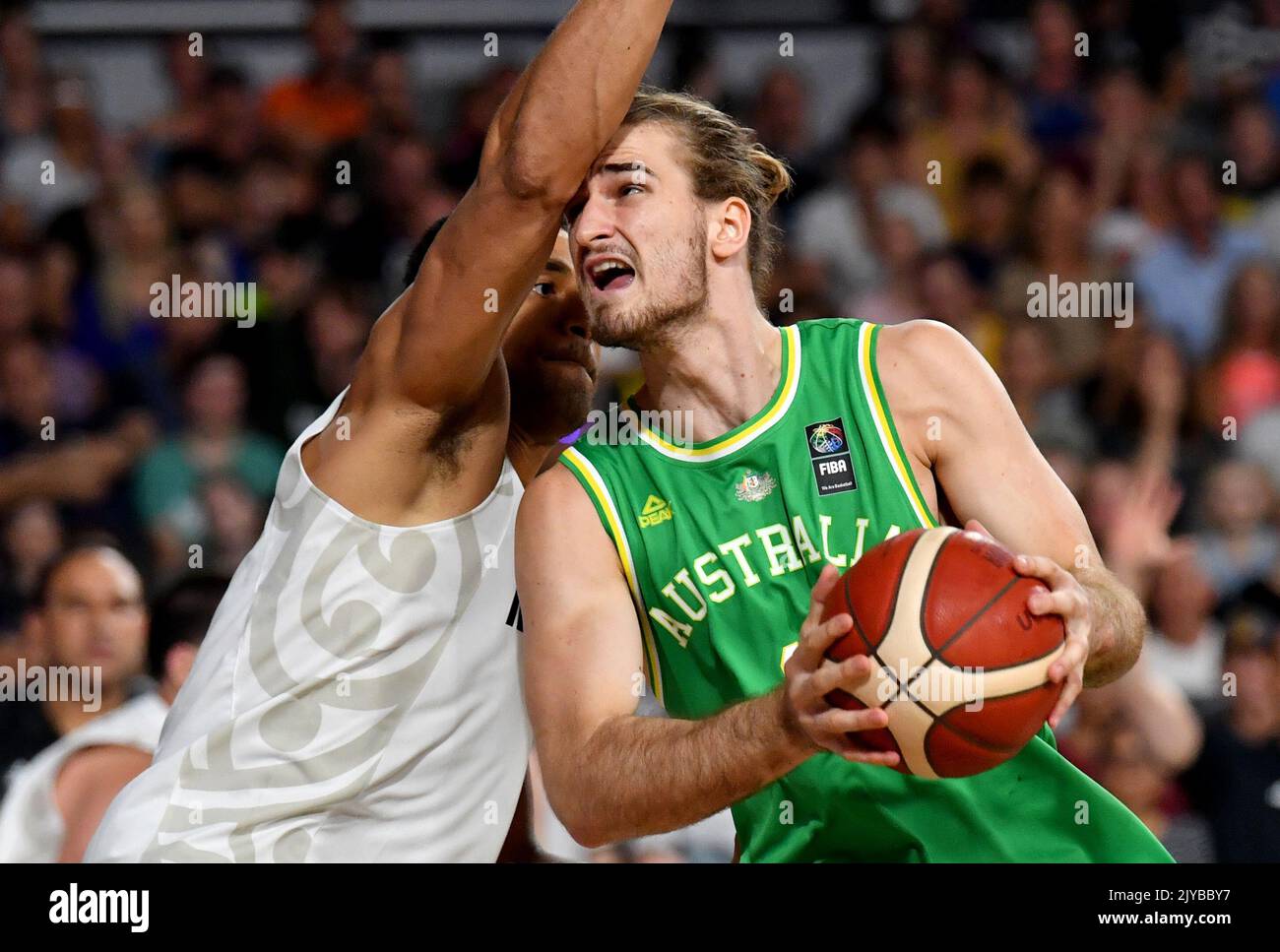 Sam Froling (right) of the Boomers in action during the 2021 FIBA World ...