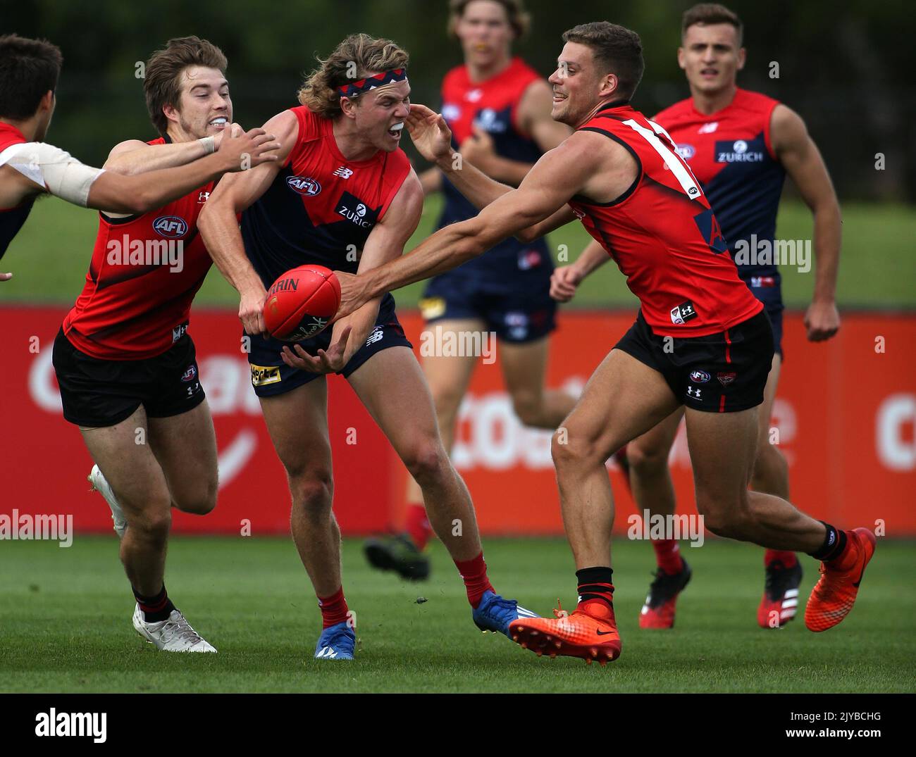 Jayden Hunt of the Demons in action during an AFL pre-season hit out ...