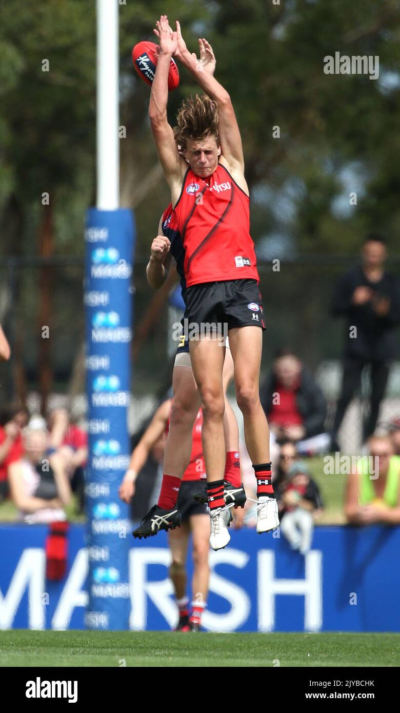 Harrison Jones of the Bombers in action during an AFL pre-season hit ...