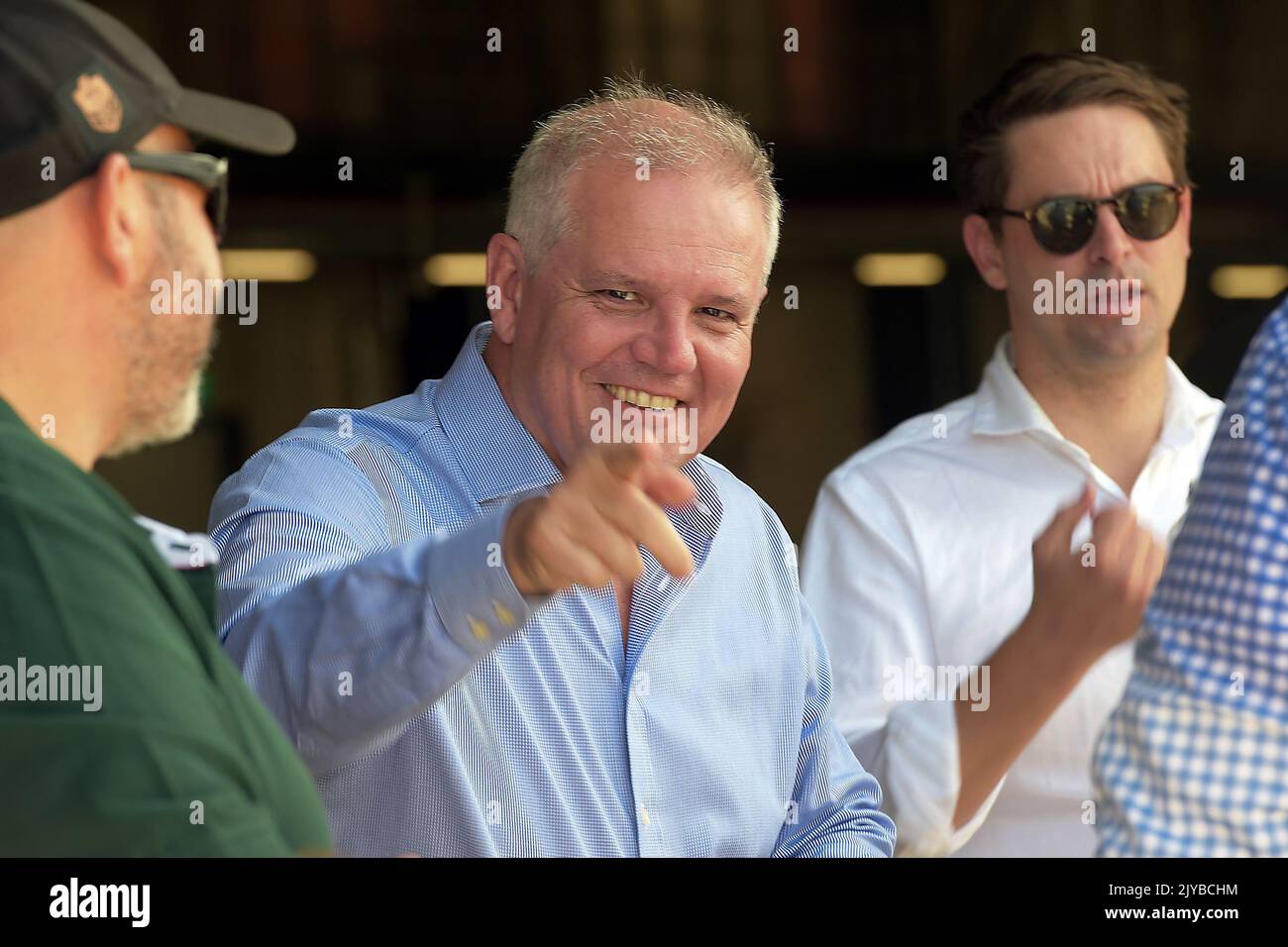 Prime Minister Scott Morrison is seen during a visit to RAAF base ...