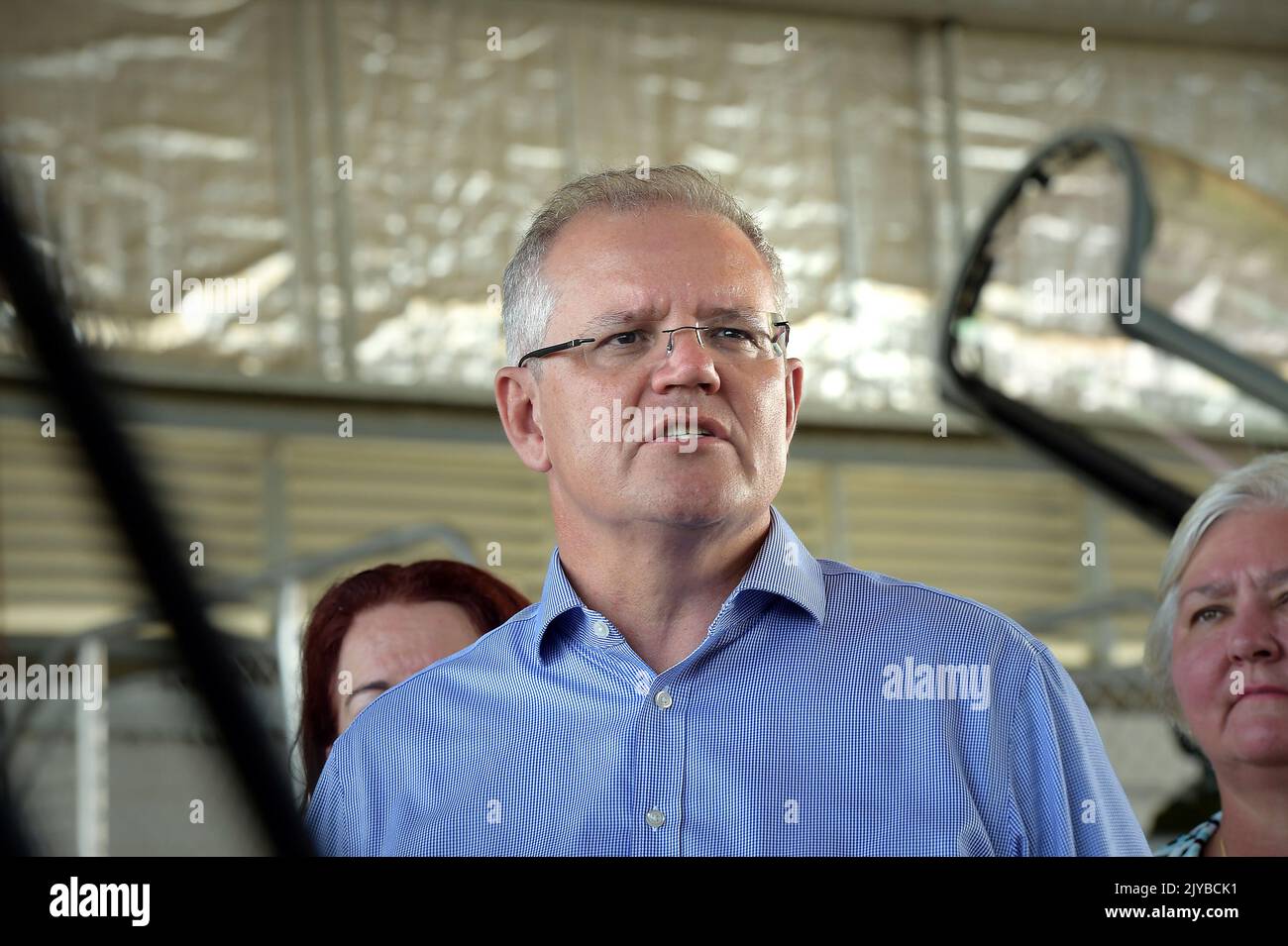 Prime Minister Scott Morrison is seen during a visit to RAAF base ...