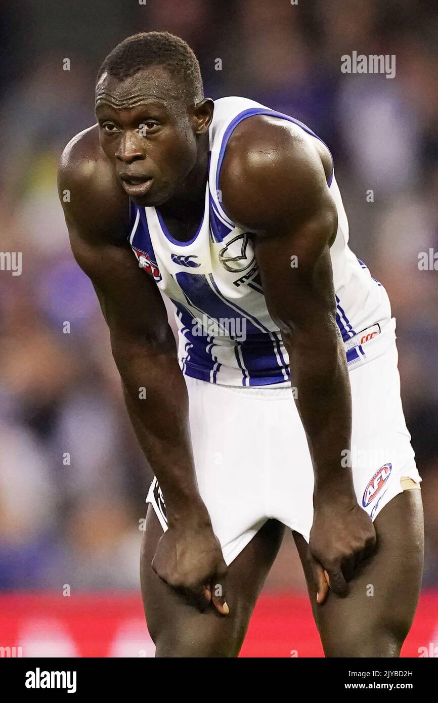 Majak Daw of the Kangaroos rests during the March Community Series pre ...