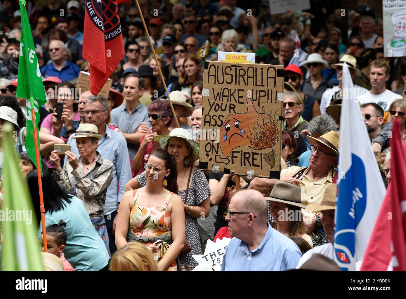 Protesters hold placards during the Climate Crisis National Day of ...