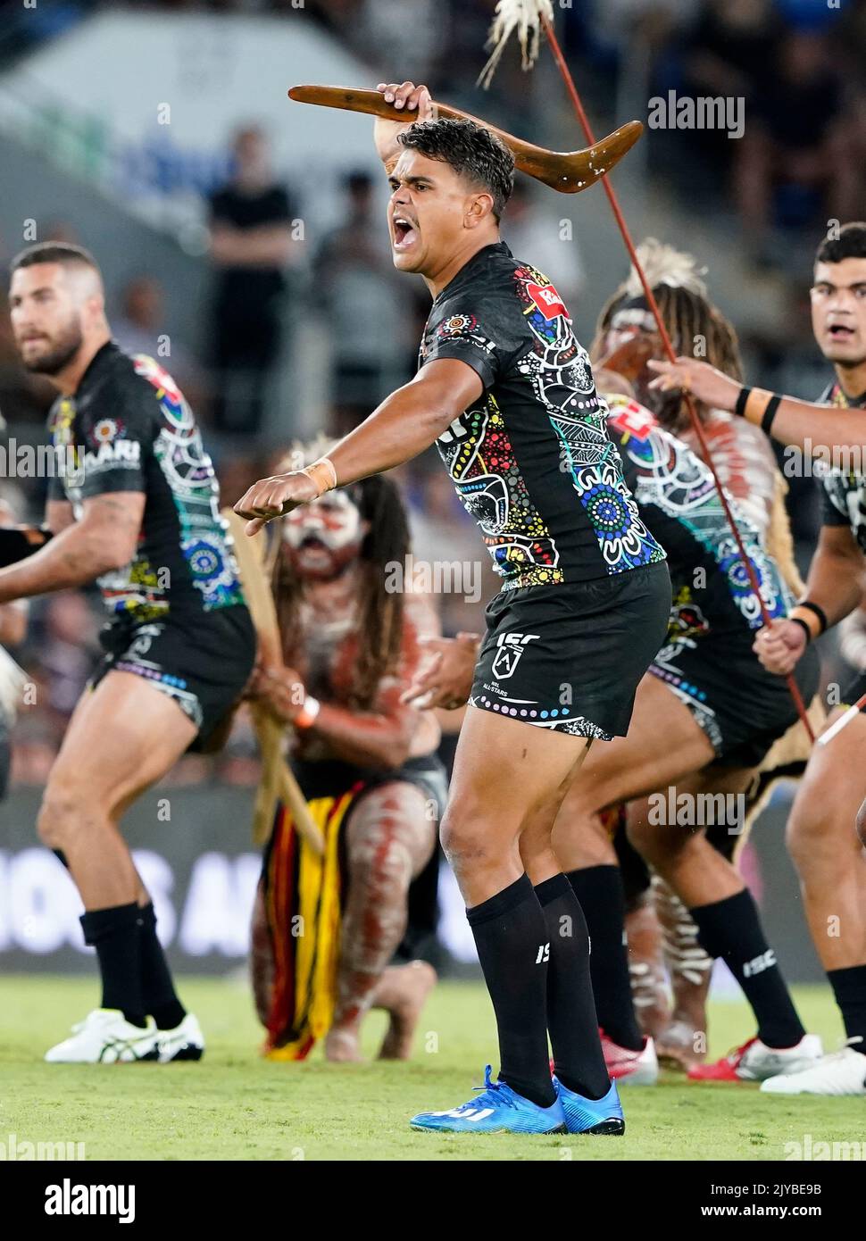 Latrell Mitchell is seen during the Indigenous All Stars war-cry prior ...