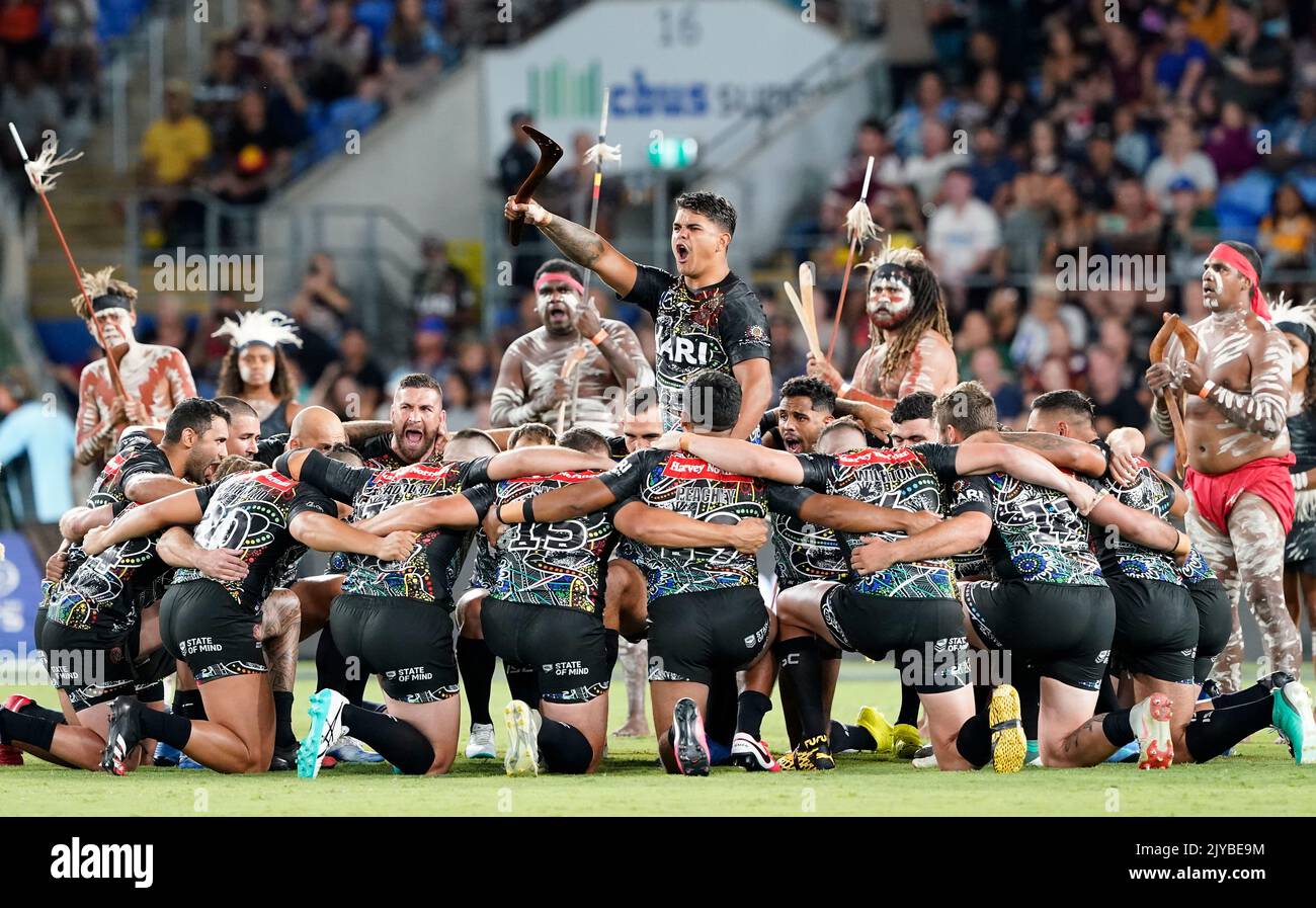 Latrell Mitchell is seen during the Indigenous All Stars war-cry prior ...