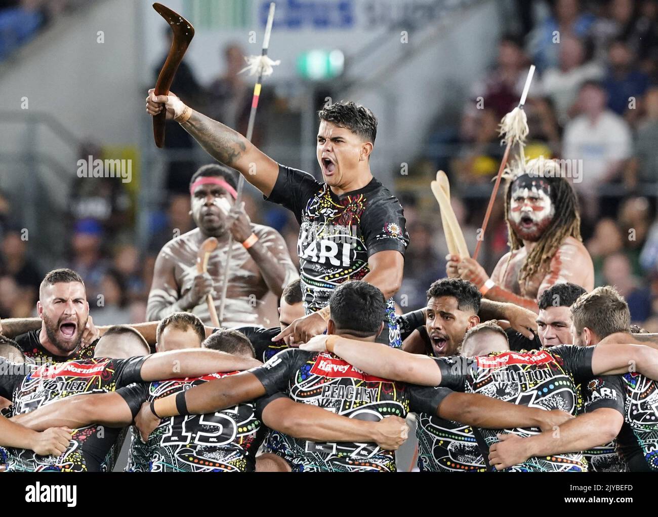 Latrell Mitchell is seen during the Indigenous All Stars war-cry prior ...