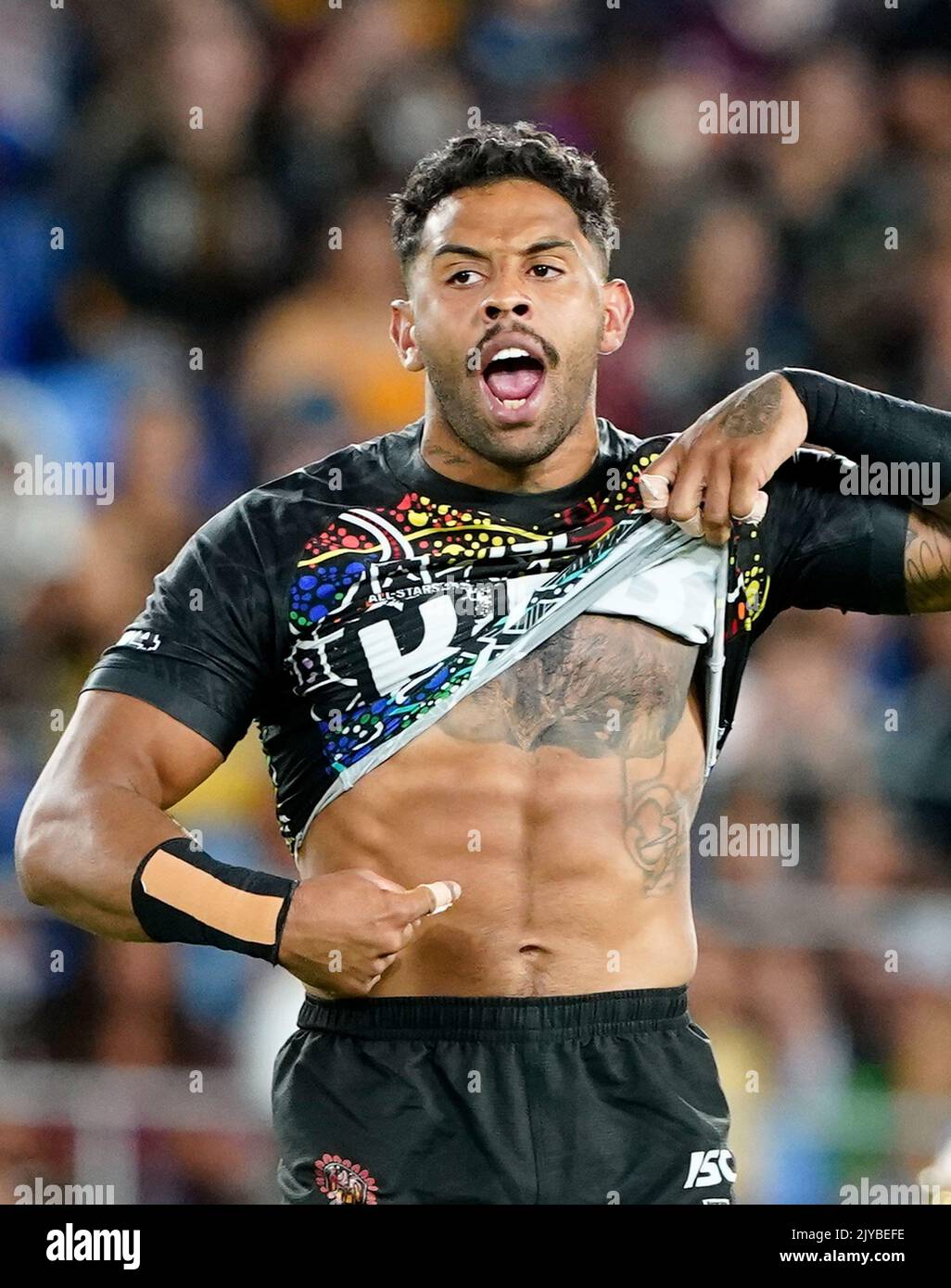 Josh Addo-Carr of the Indigenous All Stars gestures after the ...