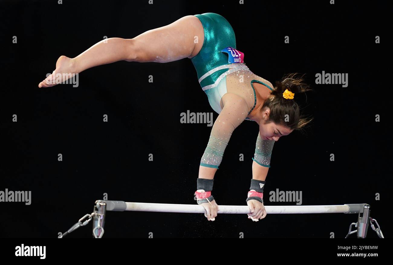 Georgia Godwin of Australia performs on the uneven bars during the 2020 ...