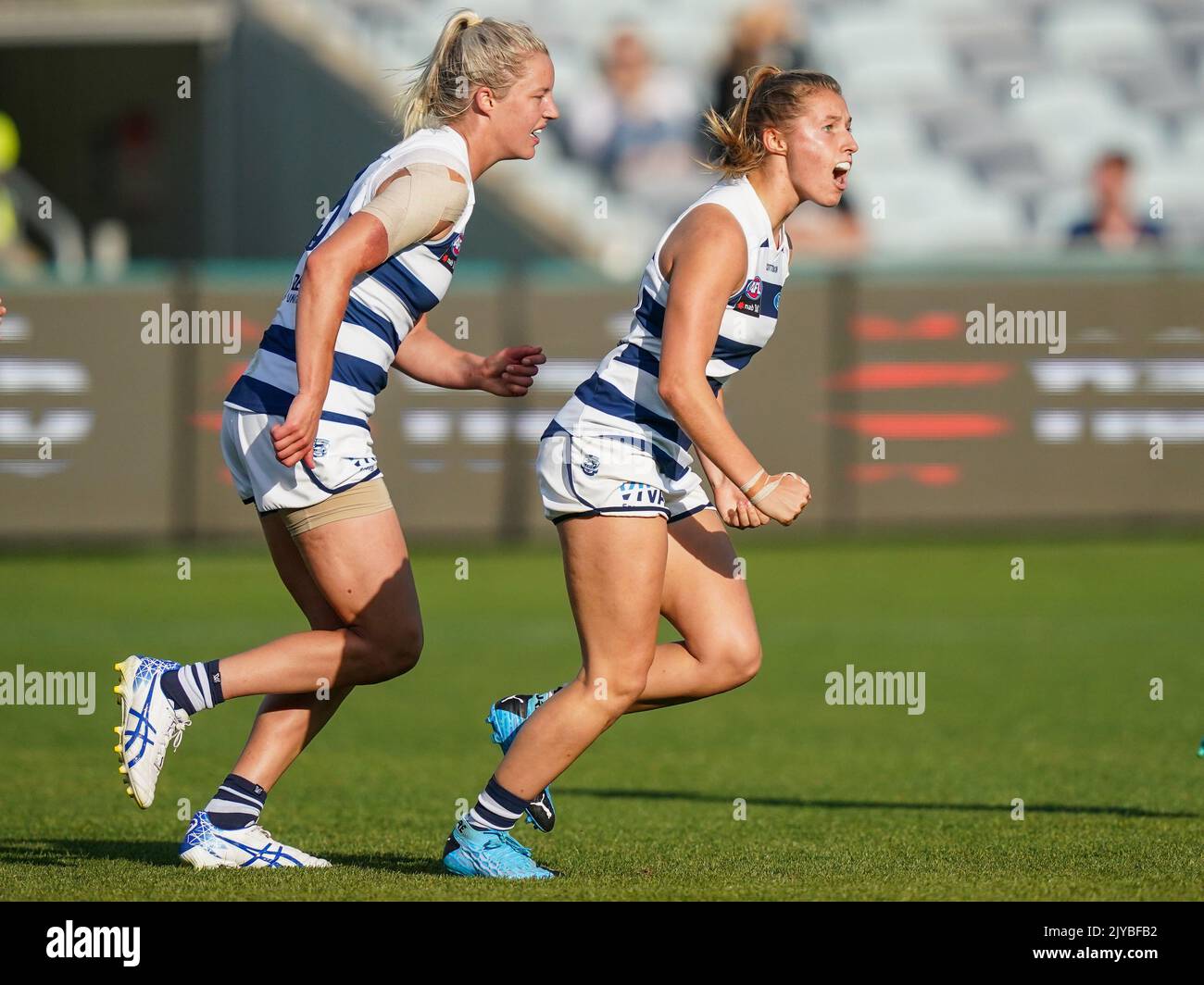 Olivia Purcell of the Cats celebrates during the Round 3 AFLW match ...
