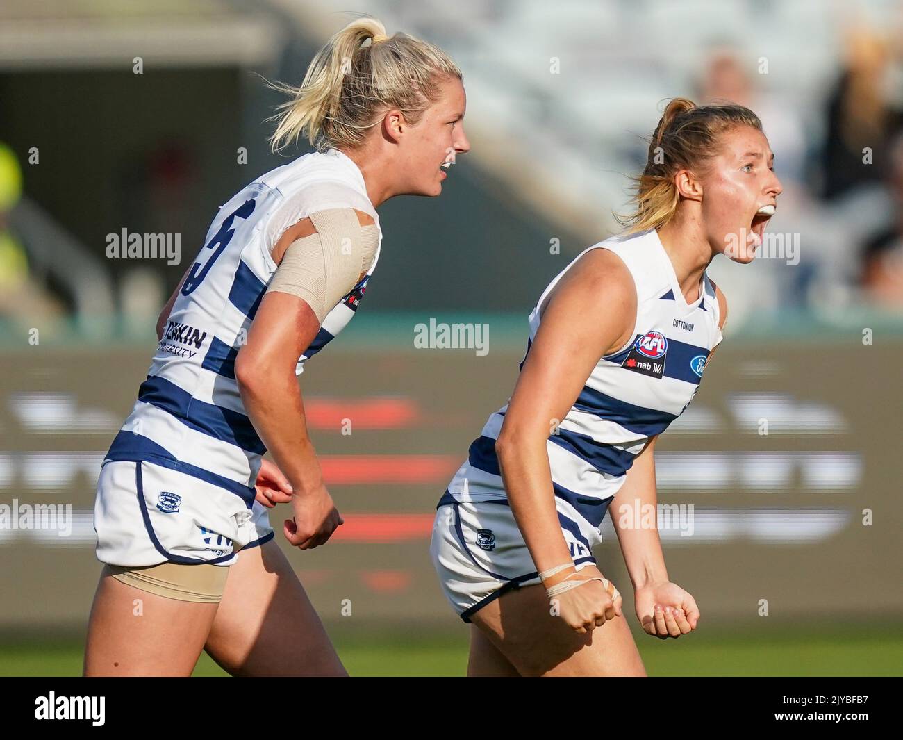Olivia Purcell of the Cats celebrates during the Round 3 AFLW match ...